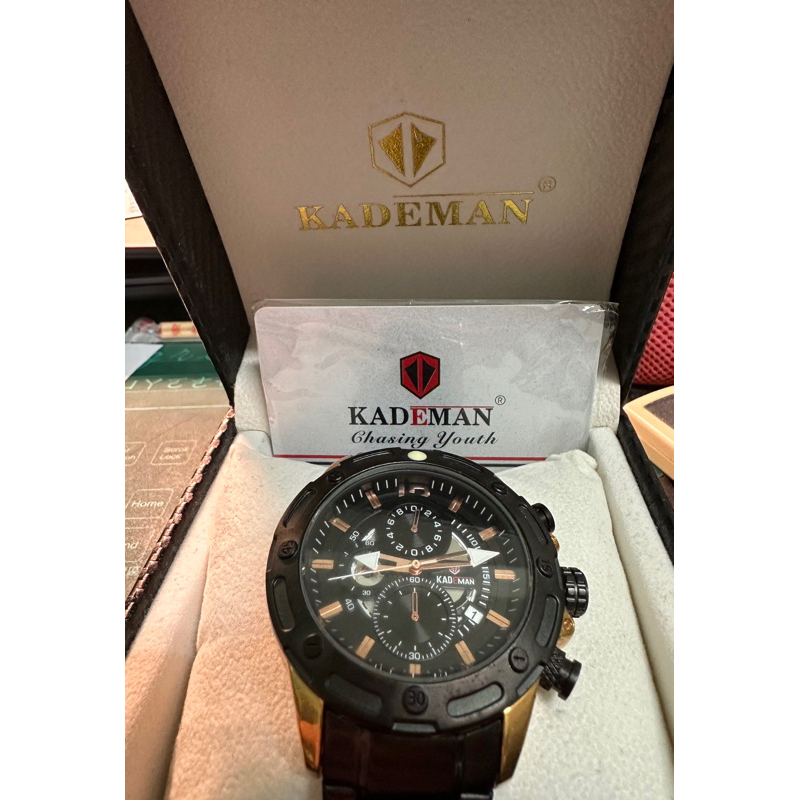 KADEMAN卡德蔓 公司貨 三眼計時碼錶 個性男錶 防水手錶 賽車錶 IP黑電鍍x玫瑰金 KA8013玫黑 | 蝦皮購物