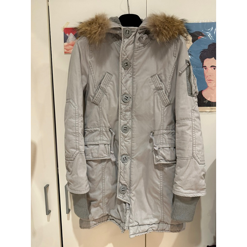 🔥日本正品moussy 灰色軍裝N3B真毛外套大衣🔥 | 蝦皮購物