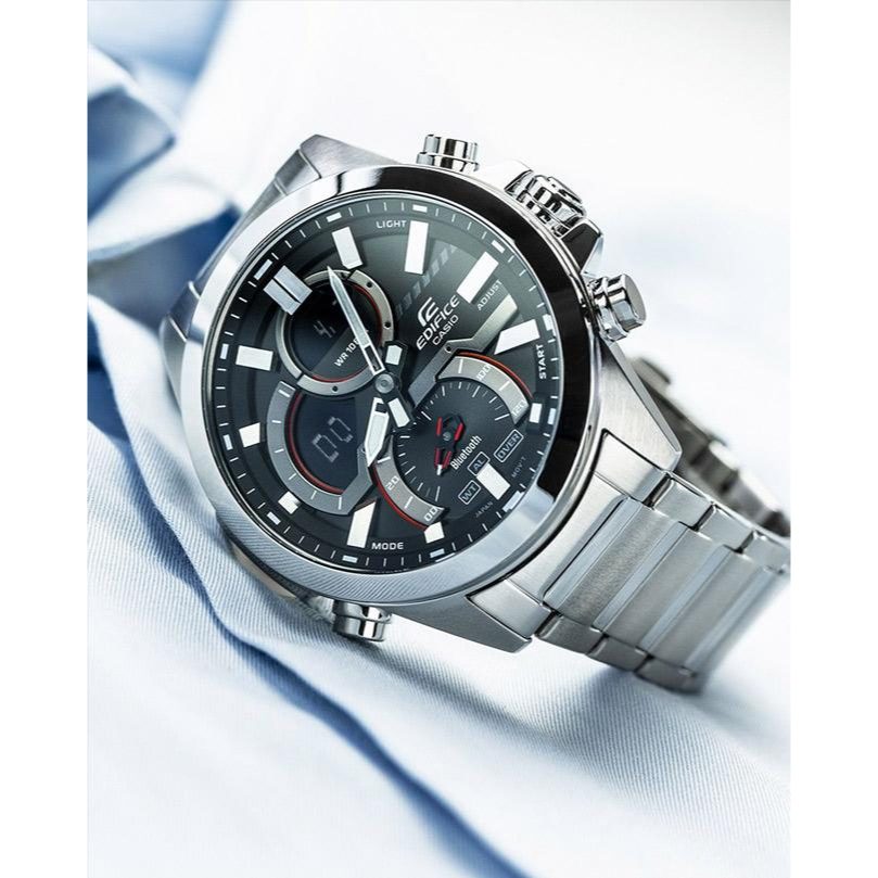【金台鐘錶】CASIO卡西歐 EDIFICE 雙顯 ECB-30D-1A 賽車錶(藍牙智慧錶) (黑x銀) | 蝦皮購物