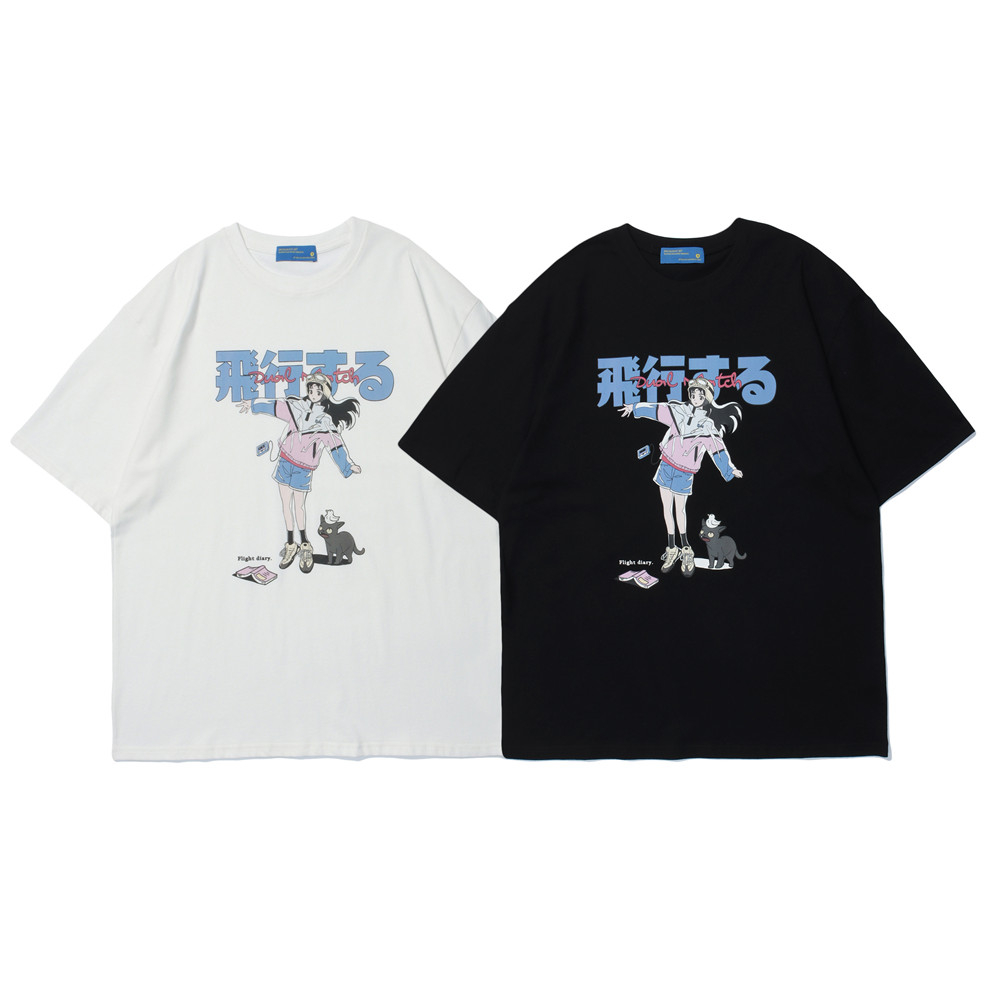 [ zzStore ] 【現貨24H出】飛行 少女 男女 情侶衣 oversize 寬大 短袖 短T T恤 寬鬆 落肩 | 蝦皮購物