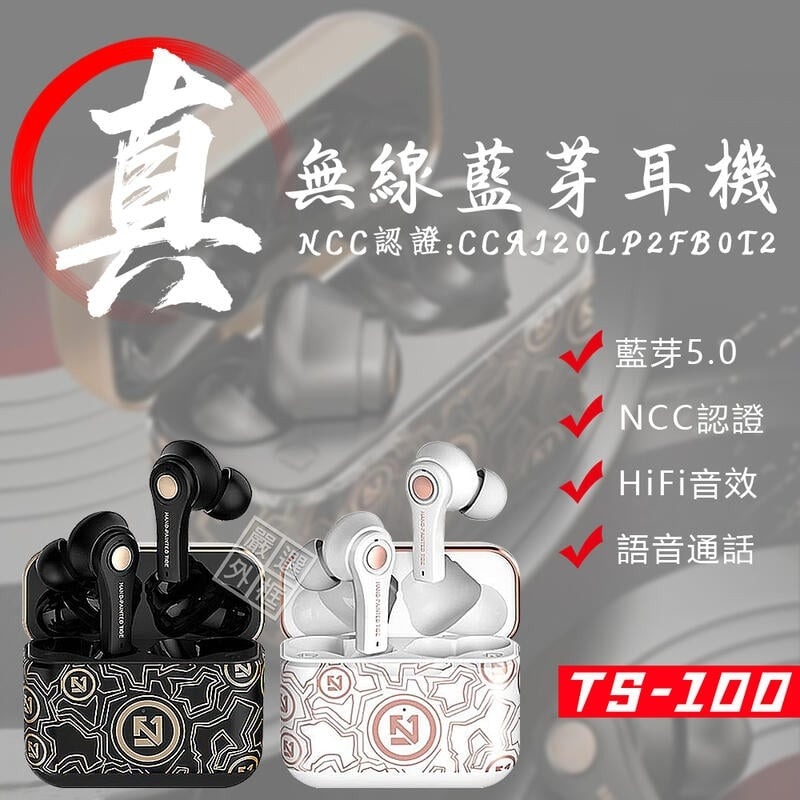 TWS TS-100 真無線 藍芽耳機 藍芽5.0 HiFi 重低音 耳道式 入耳式 耳機 NCC認證 | 蝦皮購物