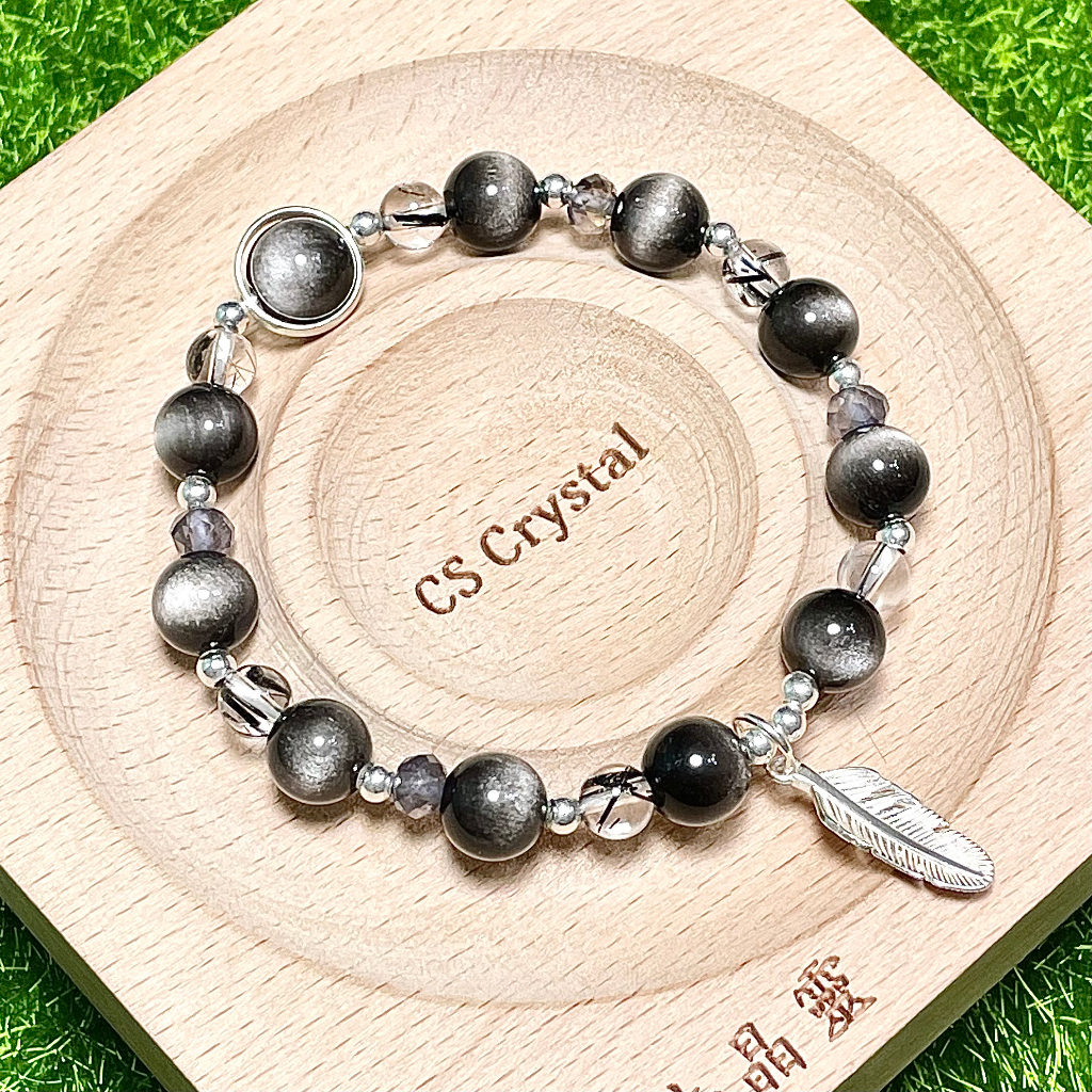 CS Crystal 編號388 避邪擋煞系列 - 銀沙黑曜石+透礦維納絲黑髮晶+堇青石設計款 | 蝦皮購物