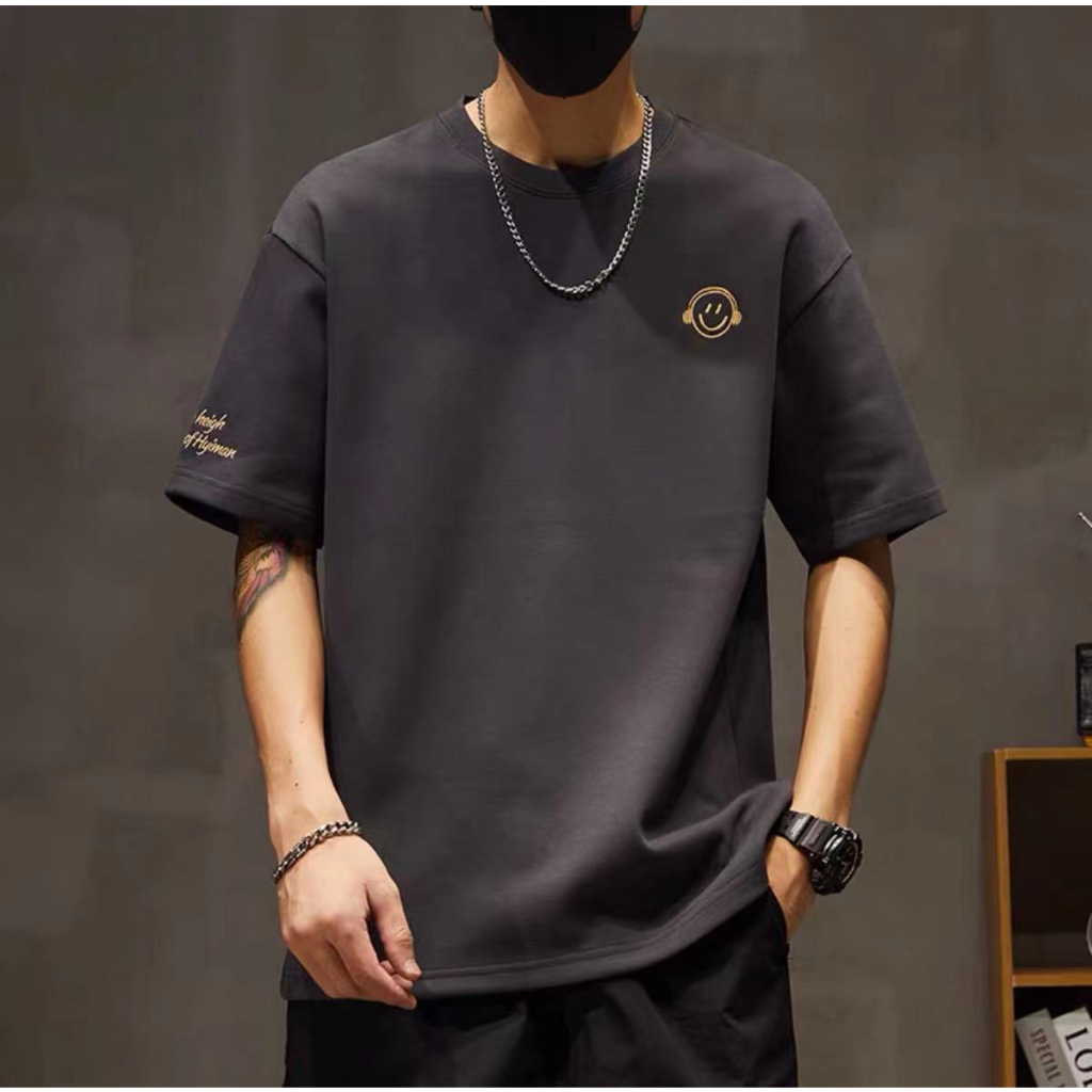 @TT旗艦店 M-8XL韓版潮牌笑臉印花短袖T恤男 大尺碼男裝 五分袖 短t 夏天衣服 短袖上衣 男生寬鬆T恤DT104 | 蝦皮購物