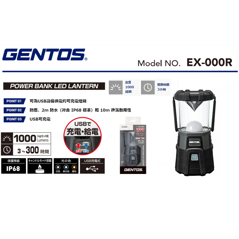 日本 GENTOS EX-000R Explorer 露營燈 USB充電 1000流明 IP68 提燈 | 蝦皮購物
