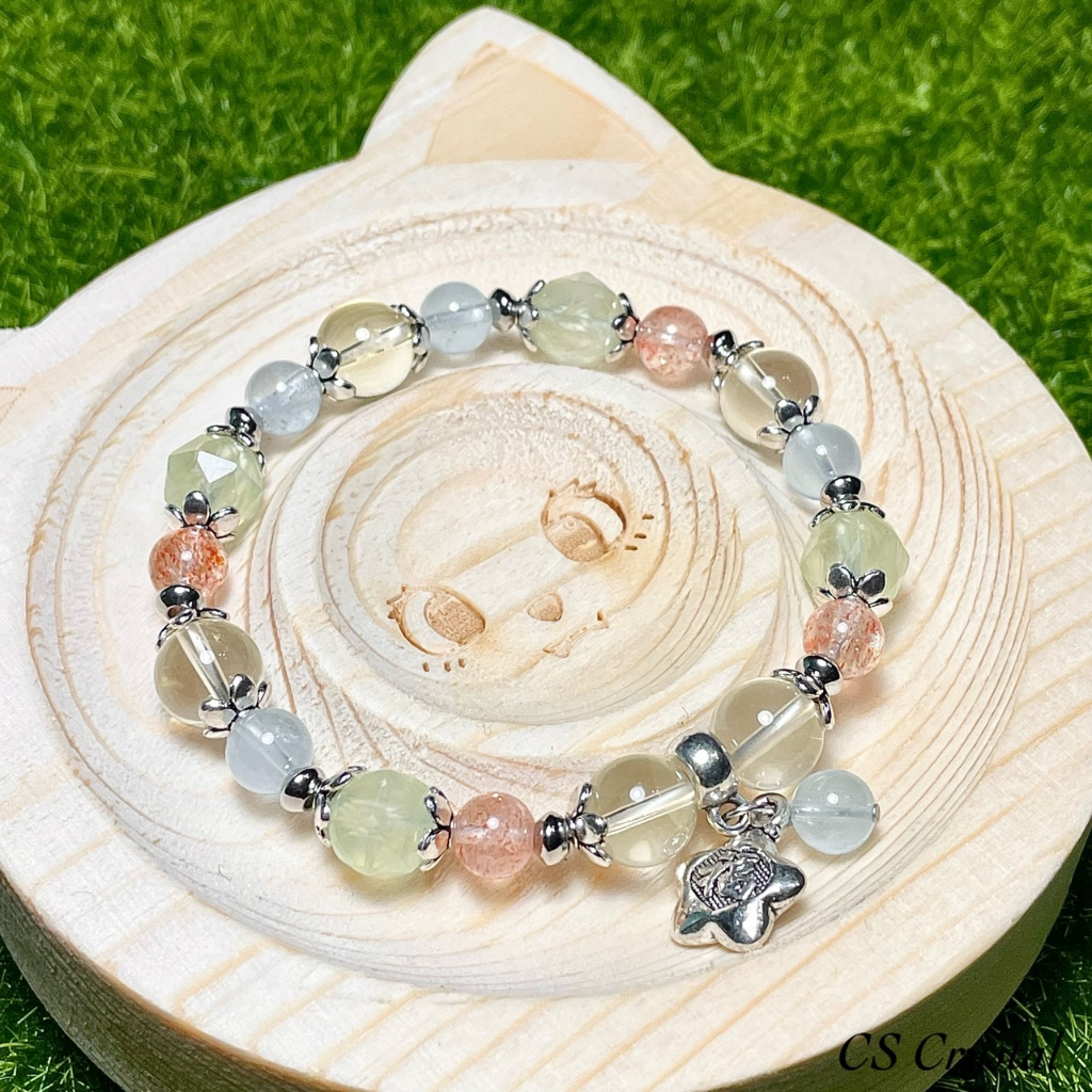 CS Crystal 編號299 - 透體檸檬黃水晶+葡萄石+透體海藍寶+金太陽設計款 | 蝦皮購物