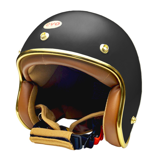 EVO 安全帽 CA-310 乳膠 素色 消光黑 金邊復古騎士帽 復古帽 | 蝦皮購物