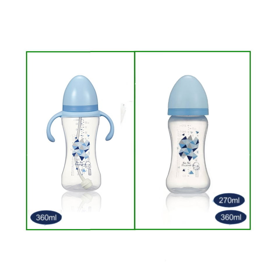@企鵝寶貝@ KUKU鴨 酷咕鴨 幾何視界PP寬口奶瓶 PP寬口成長奶瓶 寬口徑握把自動吸管奶瓶270ml // 360 | 蝦皮購物
