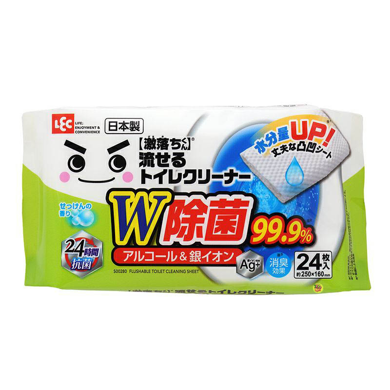 【JPGO】日本製 Lec 激落君 W除菌99.9% 廁所用 濕紙巾 24枚入 | 蝦皮購物