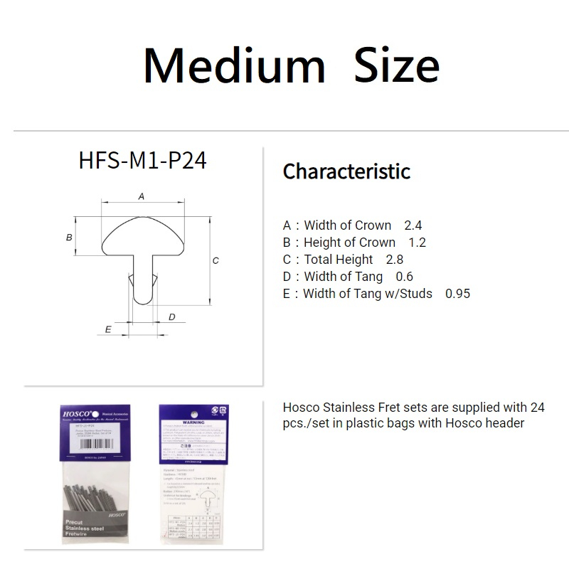 HOSCO Precut Stainless Steel Fretwire 不鏽鋼 琴衍 品絲 Fret 24根 套裝 | 蝦皮購物