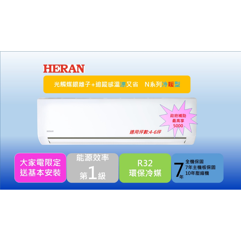 【HERAN禾聯】 (HI/HO-N28)變頻一級單冷/冷暖分離式空調(尾數出清) | 蝦皮購物