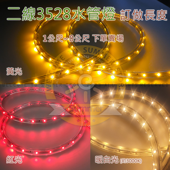 台灣現貨非淘寶 二線3528水管燈組 1米~8米訂做長度 110V 220V 紅光 黃光 暖白光 | 蝦皮購物