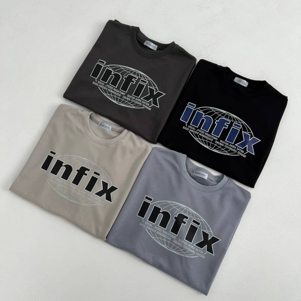 [HYC] 韓國 infix 地球標語 vibe 街頭穿搭 trap 寬鬆短t 落肩 情侶 寬鬆 上衣 短袖 五分袖 | 蝦皮購物