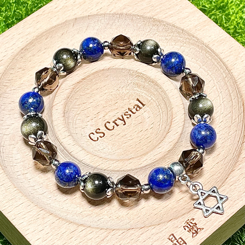 CS Crystal 編號378 避邪擋煞系列 - 金沙黑曜石+青金石+墨水茶晶設計款 | 蝦皮購物