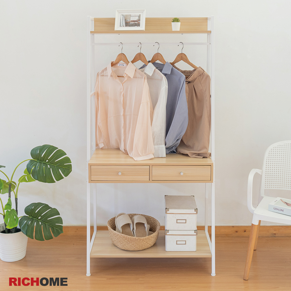 【RICHOME】 福利品 WA-221 凱德琳雙抽大衣櫥架 衣櫥 衣櫥架 置物架 玄關架 掛衣架 開放式 | 蝦皮購物