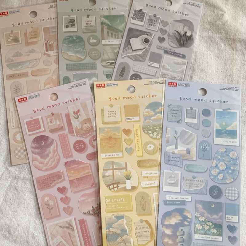 綠色最後一張出清 ️ 日本製 good mood sticker 共6款 插畫風 風景 拼貼 貼紙 | 蝦皮購物