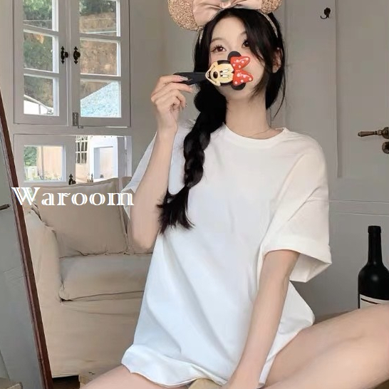 Waroom|現貨實拍 韓國不起皺質感多色反摺袖坑條情侶款素T|女裝|包色款|寬鬆上衣|短袖上衣|圓領T恤 9006 | 蝦皮購物