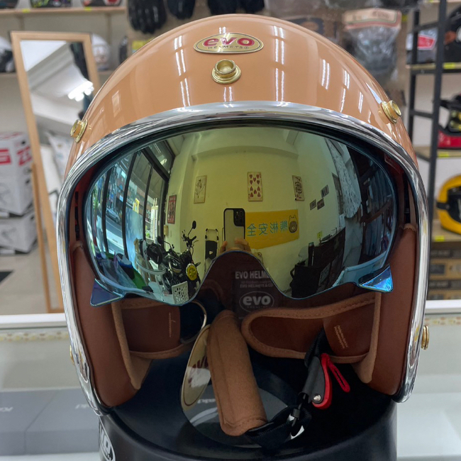 熊彬安全帽⎜Evo Helmet CA312S 3/4罩電鍍內鏡安全帽 騎士帽-維納斯VENUS 淺駝色 現貨 | 蝦皮購物