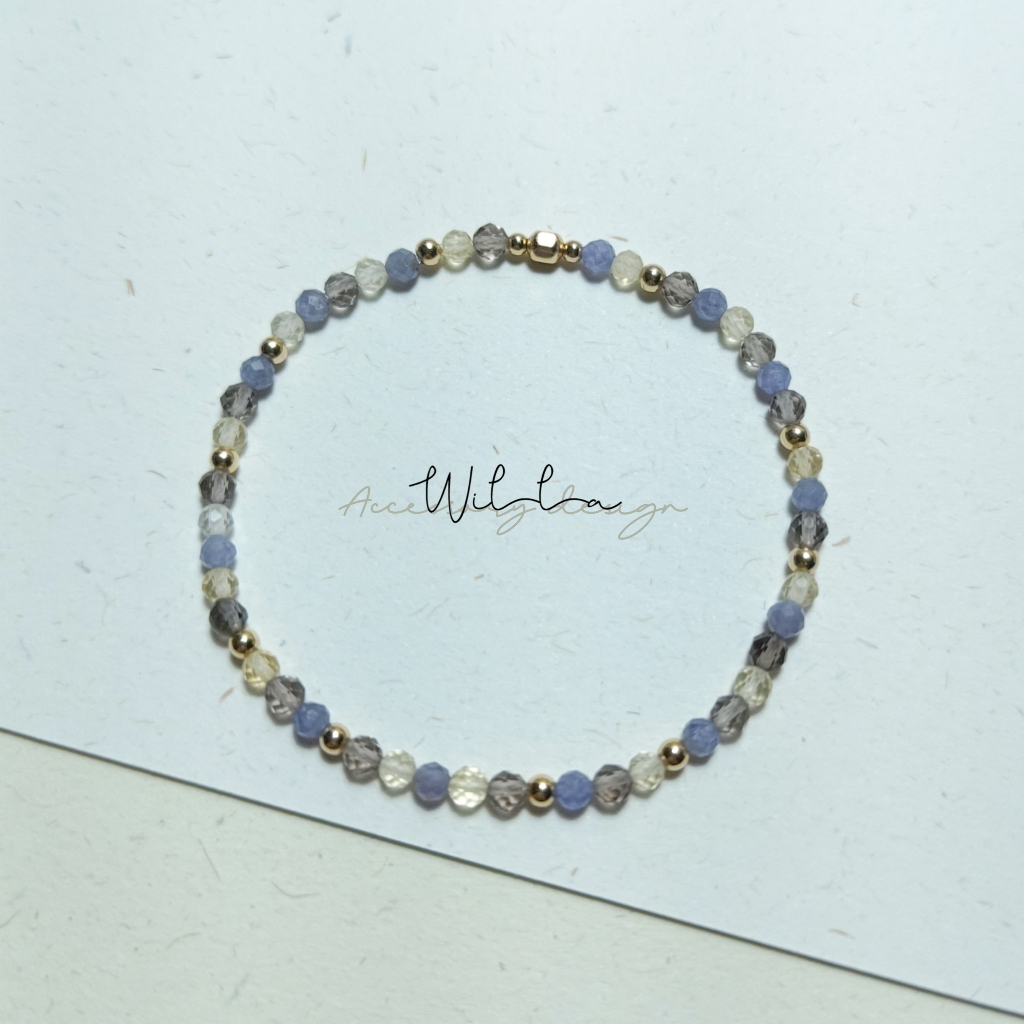 ≡Willa≡坦桑石 黃水晶 茶晶 美國14KGF 設計手鍊 輕珠寶 迷你水晶手鍊 彈性款 招財 增加記憶 掌握事物 | 蝦皮購物