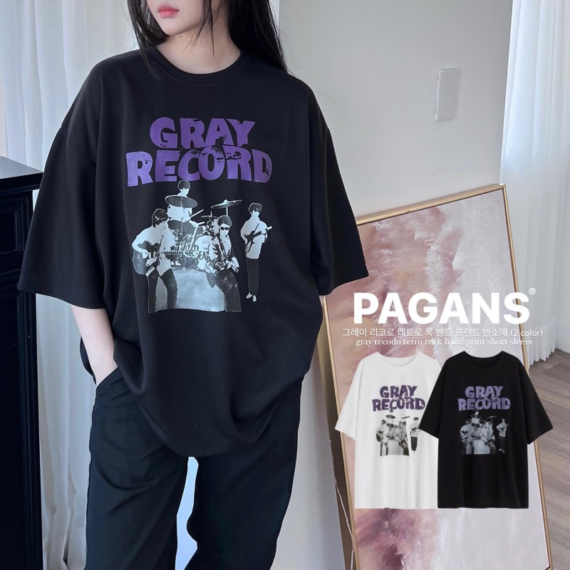 【PAGANS STORE】韓國 GRAY RECORD 復古 搖滾 樂團 印花 短袖 短Tee (2 color) | 蝦皮購物