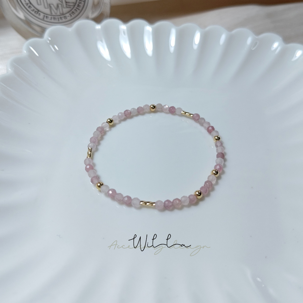 ≡Willa’s hand made shop≡漸層老礦馬粉 美國14KGF 設計手鍊 彈性款 水晶手鍊 加強自身魅力 | 蝦皮購物
