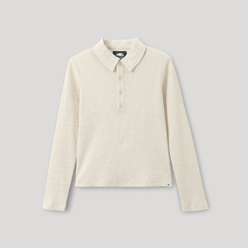 代購Roots 女裝- 摩登週間系列 羅紋POLO長袖上衣(燕麥色) XS 2690 | 蝦皮購物