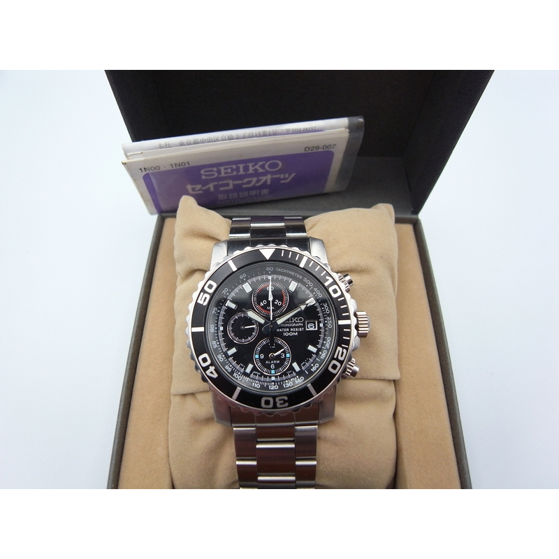 (現貨、美品)【SEIKO 精工】100m防水 7T62-0CV0 QZ(黑)不銹鋼錶殼- 計時石英碼錶(附鬧鈴)-男錶 | 蝦皮購物