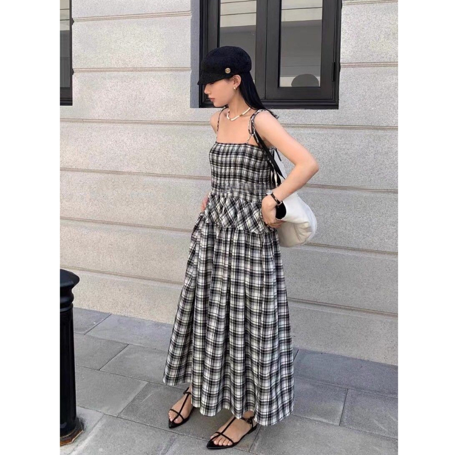 【POPPY.PP】現貨/不規則格紋抓皺細肩綁帶長洋裝/三色/女裝#AC638209 | 蝦皮購物