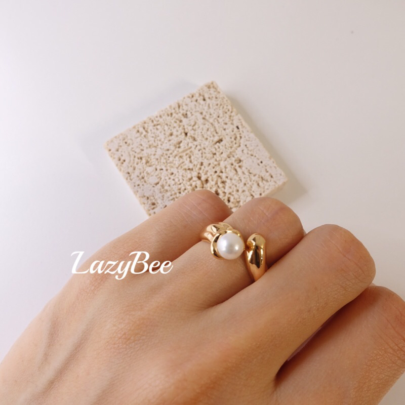 LazyBee 《設計師款》天然淡水珍珠純銀開口戒指 ｜銀現貨 | 蝦皮購物