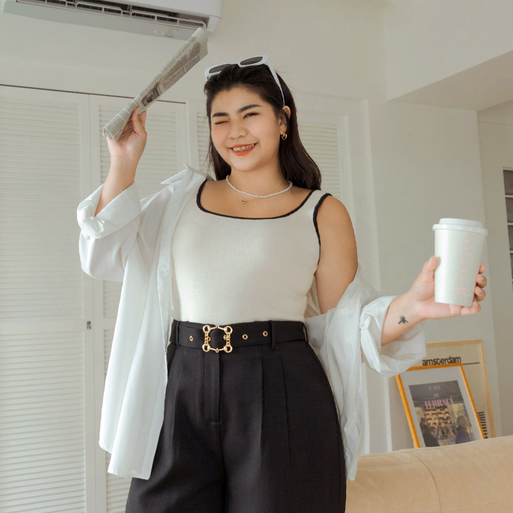 AIR SPACE PLUS 撞色滾邊針織背心(白/紫) 女裝 現貨 大尺碼 中大尺碼 | 蝦皮購物