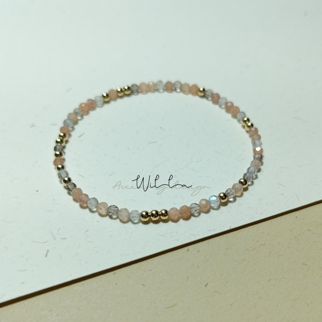 ≡Willa≡橙月光石 灰藍月光石 茶晶 迷你水晶 彈性款手鍊 美國14KGF 輕珠寶手鍊 增強信心 守護愛情 掌握事物 | 蝦皮購物