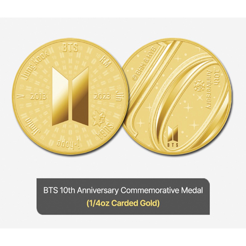 全新現貨） BTS 10th anniversary Gold Medal 1/4oz 防彈 10週年 紀念金幣 | 蝦皮購物