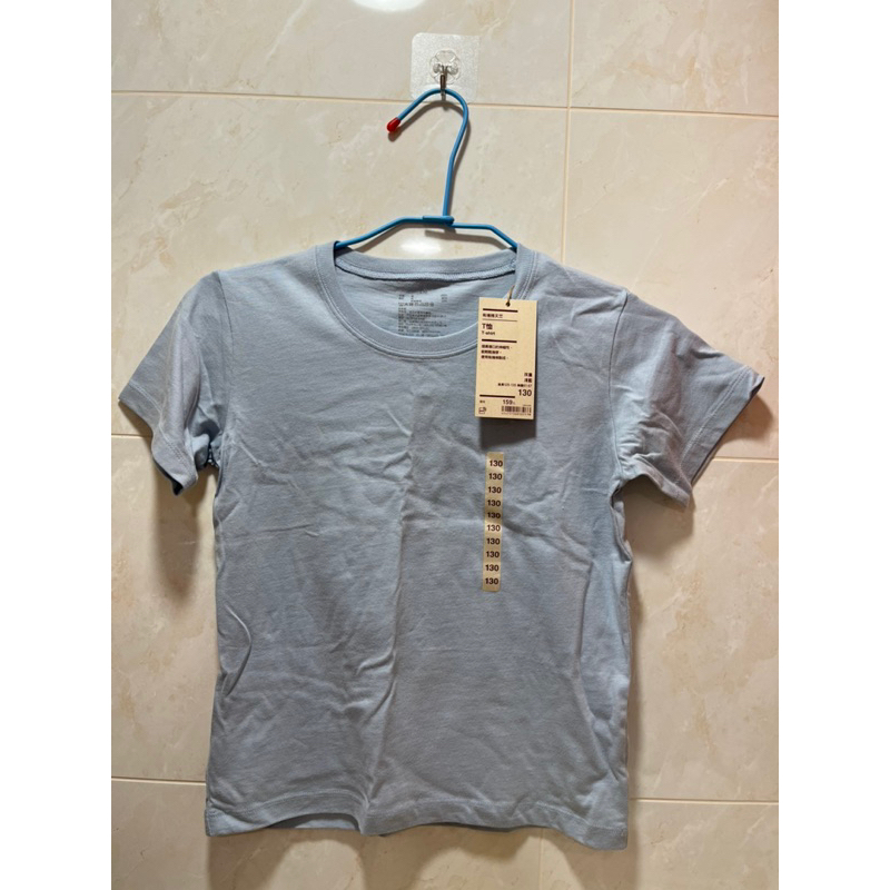 MUJI無印良品 童裝 有機棉天竺 T shirt 長版 淺藍 130 2022年版 | 蝦皮購物