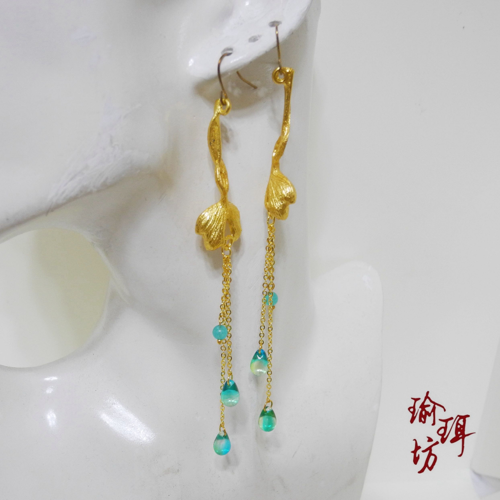 現貨_長月燼明.葉夕霧.白鹿_綠玉髓琉璃水滴古裝劇同款垂墜耳環_230401022 | 蝦皮購物