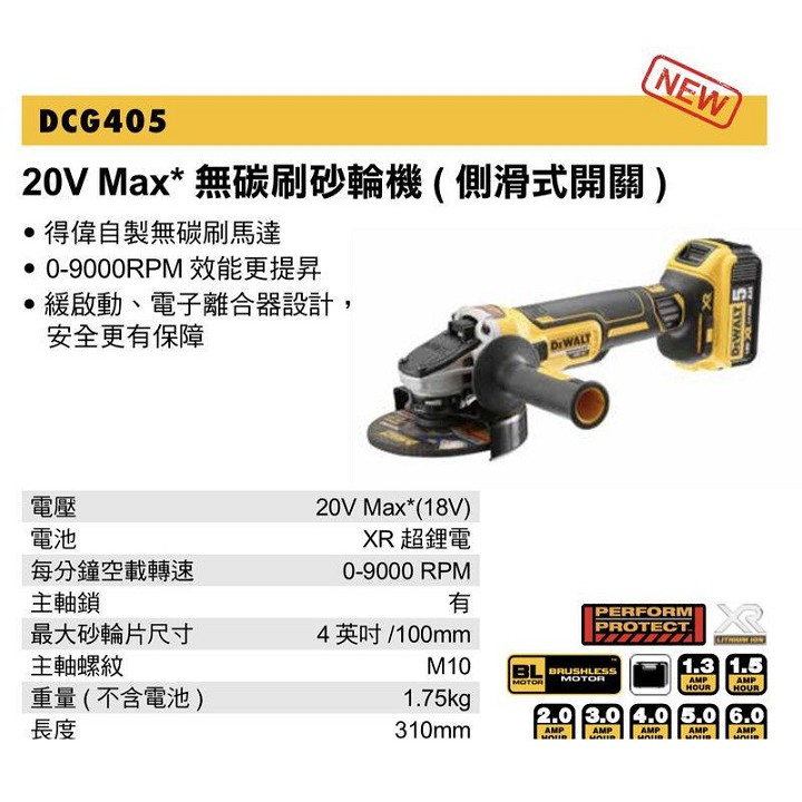 東方不敗 含稅 DEWALT 得偉 DCG405B 20V無刷式4英吋砂輪機 空機 保固3年 公司原廠貨 | 蝦皮購物