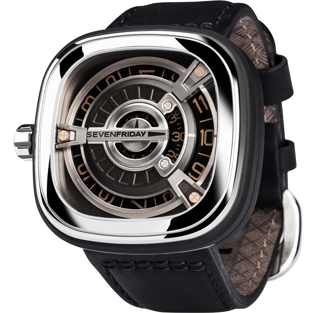 SEVENFRIDAY M1-3 設計師工藝自動上鍊機械錶-銀x黑/47mm | 蝦皮購物