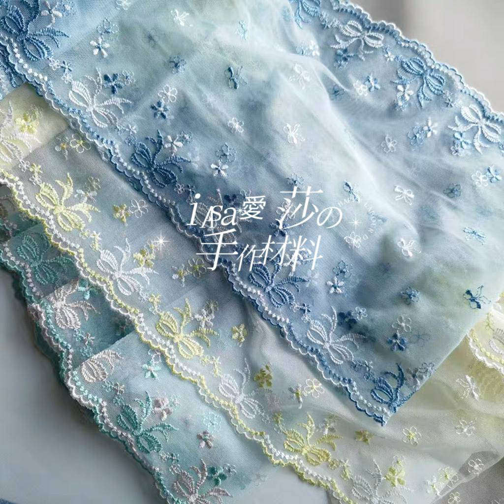 《iAsa愛莎の》手作材料 雙邊對稱蝴蝶網紗刺繡蕾絲花邊diy服裝家居蝴蝶結裝飾輔料寬22cm | 蝦皮購物