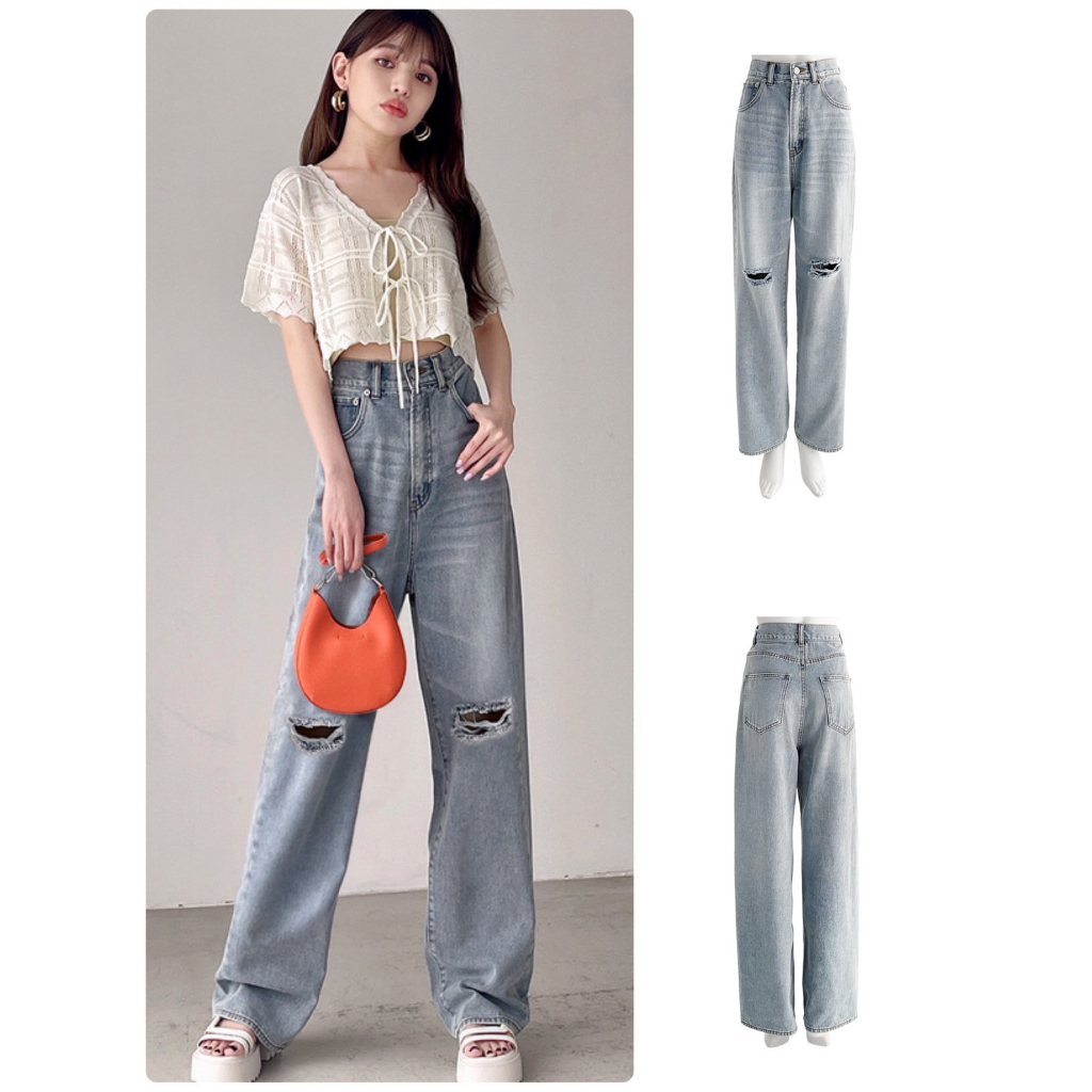 日本代購 花露米。花rumi in JP 日本知名品牌 GRL 官網正貨 破損 單寧 寬褲 牛仔褲 | 蝦皮購物