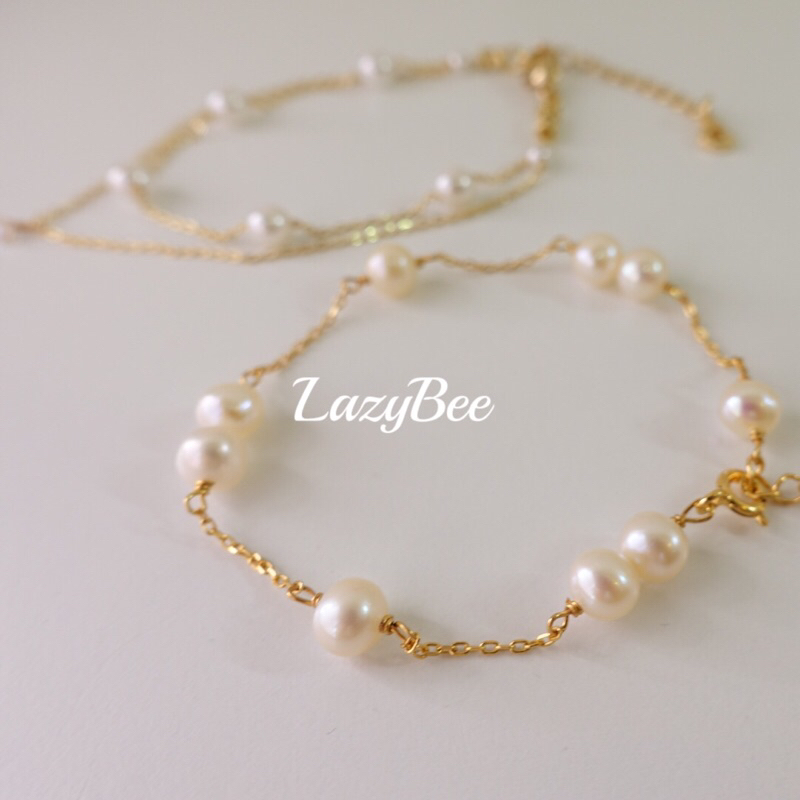 LazyBee 《設計師款》 清新天然珍珠手鍊 ｜925純銀鍍18k金｜現貨 | 蝦皮購物
