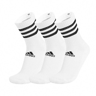 Adidas 襪子 Cushioned Crew 緩衝 中筒襪 長襪 男女款 三線 3雙入 愛迪達 白色 DZ9346 | 蝦皮購物