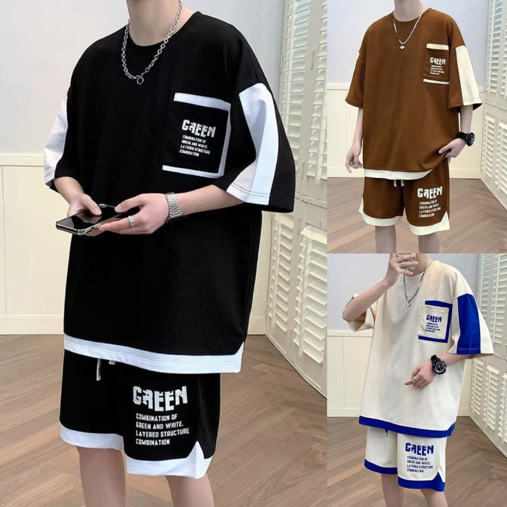 夏季短袖短褲套裝男【M-8XL】300斤可穿大尺碼加肥加大套裝 大碼運動套裝 休閒套裝 五分褲兩件套 胖子套裝短袖短褲 | 蝦皮購物