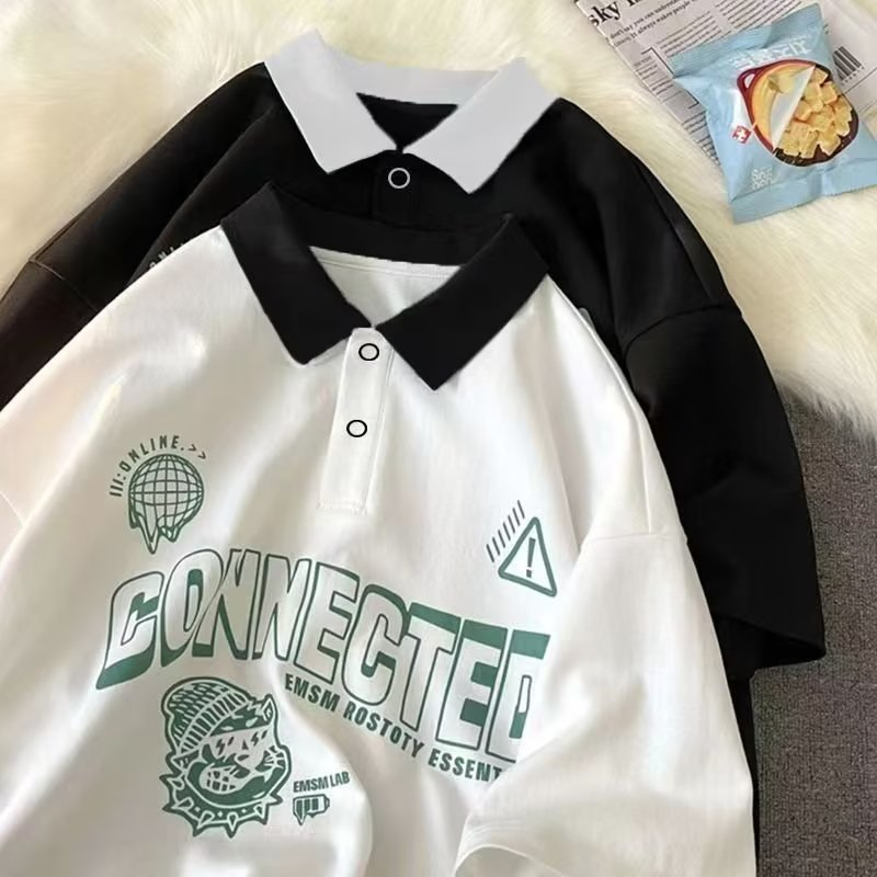 【M-5XL】學院風polo衫短袖t恤男女夏季港風ins潮牌痞帥炸街翻領半袖體恤 短袖polo衫 復古上衣 休閒短袖T恤 | 蝦皮購物