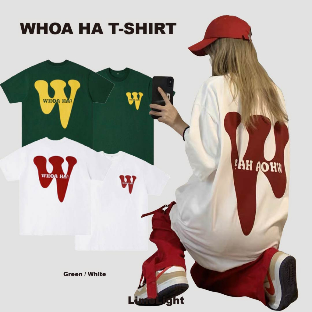 ☆LimeLight☆ WHOA HA! 片語 標語 短T W 寬鬆 落肩 短T 五分袖 白 綠 韓國 AP-TS017 | 蝦皮購物