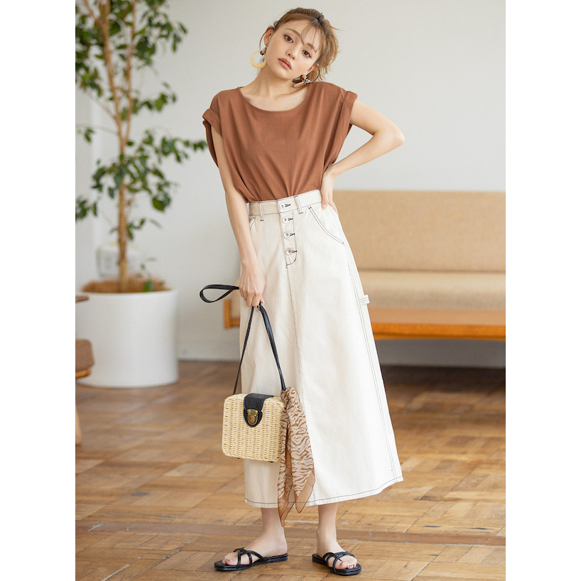 DoReFe |特價 店長自留 預購 GRL 休閒 可愛 配色 車線 四排釦 高腰 牛仔 長裙 牛仔裙 A字裙 | 蝦皮購物