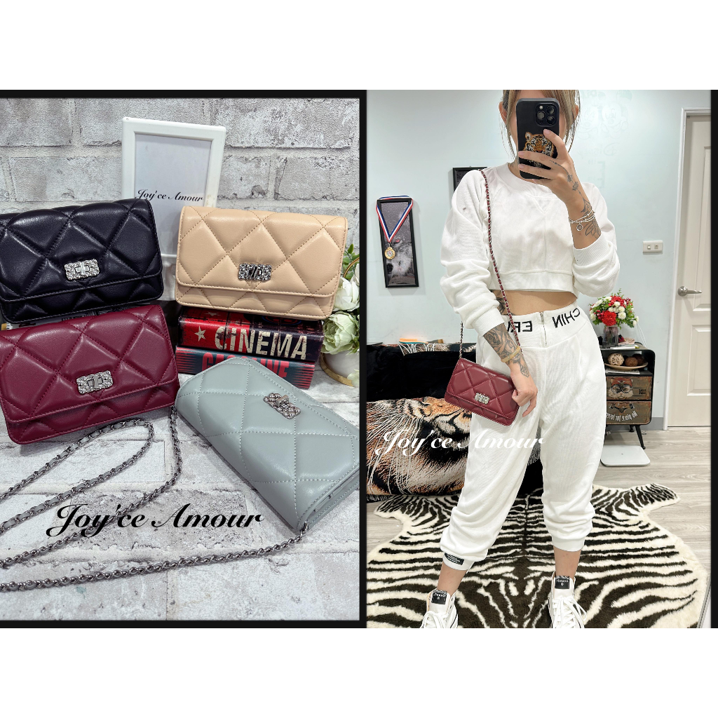 Joy'ce Amour 全真皮小香風菱格翻蓋鍊帶WOC斜背包 | 蝦皮購物