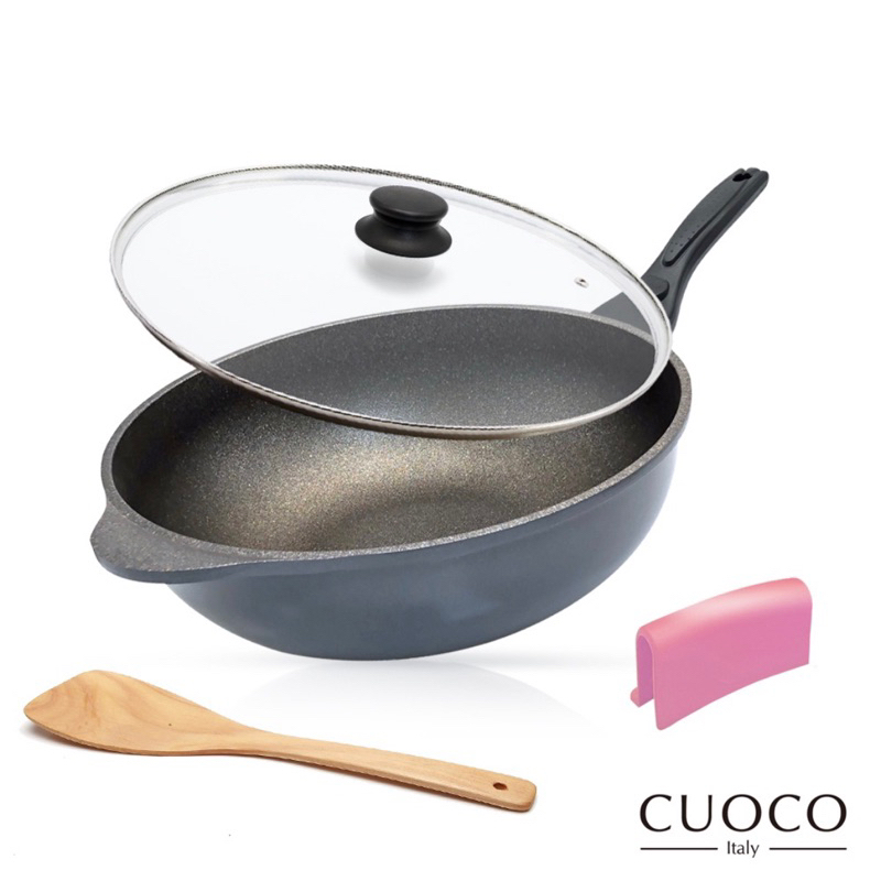⚠️宅配免運⚠️，特惠【義大利CUOCO】鈦晶岩大寶鍋34cm (鍋蓋+木鏟+隔熱夾) | 蝦皮購物