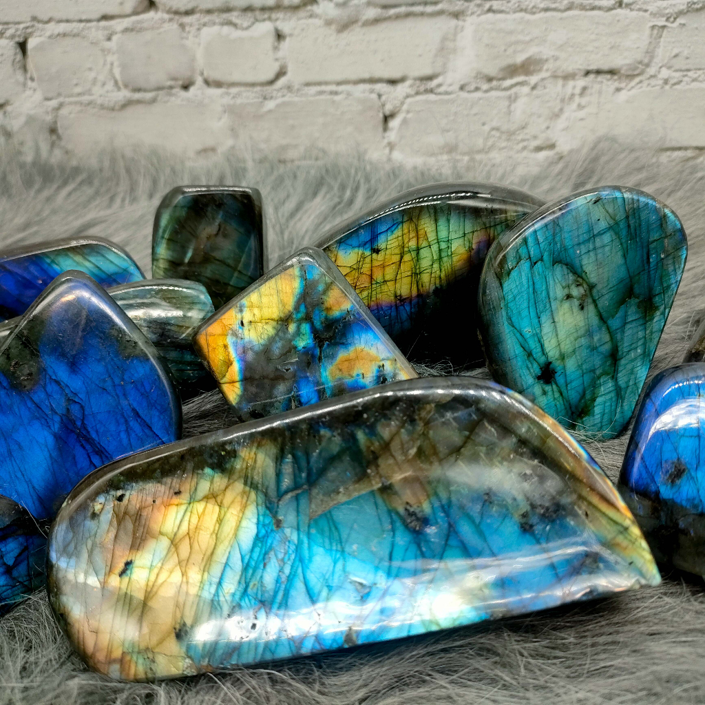 [硯嵐水晶 YL Crystal] 拉長擺件 強光 拉長石藍光 拉長石綠光 | 蝦皮購物