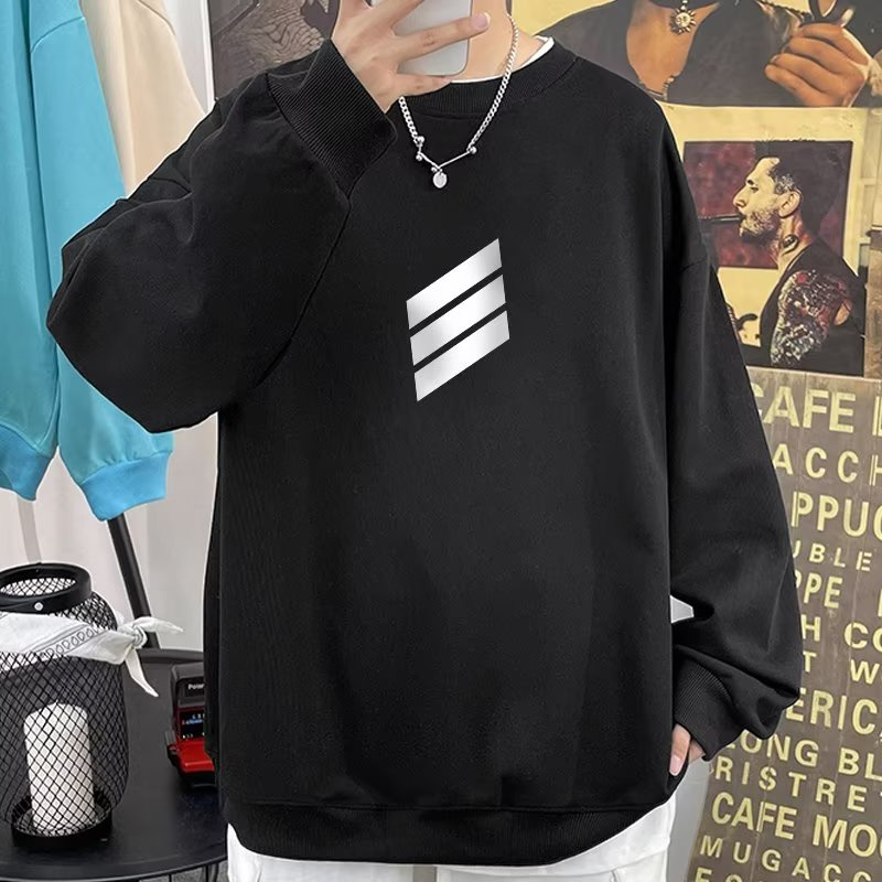 【台灣有貨】（M-8XL大尺碼)青春流行潮流套頭秋季條紋潮衛衣2022圓領時尚男新款休閑原宿印花大碼 加大圓領上衣 | 蝦皮購物