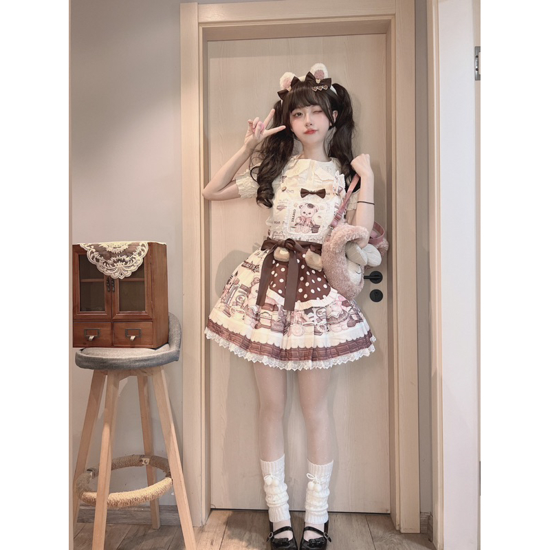 溫開水 薑糖 小熊軟呼呼背帶 JSK Lolita送腰帶/邊夾/蝴蝶結 日常 白菜 lo裙 | 蝦皮購物