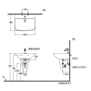 【CAESAR凱撒】面盆洗臉盆洗手台壁掛式面盆60公分面盆白色/牙色好看又耐用原廠公司貨原廠保固還享有售後服務L2365 | 蝦皮購物