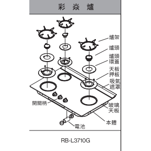 【林內原廠公司貨 免運】瓦斯爐 RB-L3710G 爐架 爐頭 天板押板 爐頭環蓋 檯面式彩焱玻璃三口爐>廚房小山